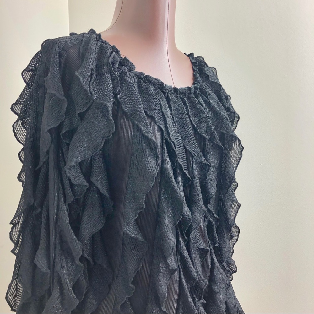 Lauren Michelle Black Sheer Ruffle Top - Gem